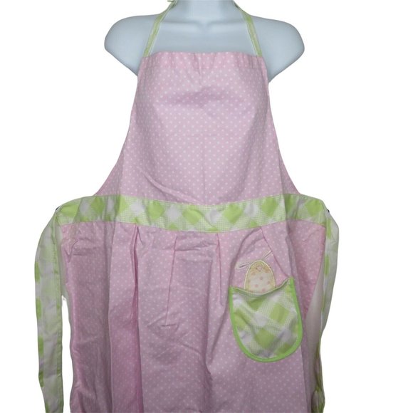 Kitchen | Hand Made Bib Apron Pink White Polka Dot Pocket Baking Apron ...